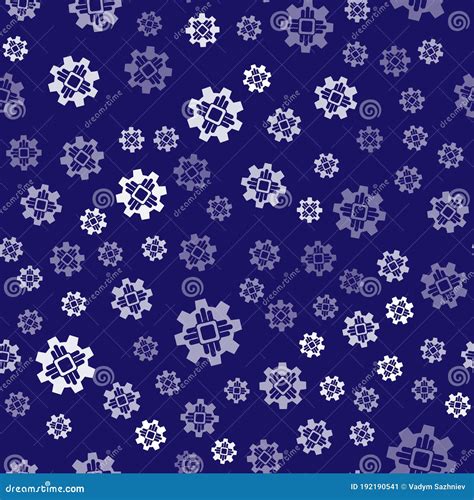 White Processor Icon Isolated Seamless Pattern On Blue Background Cpu Central Processing Unit