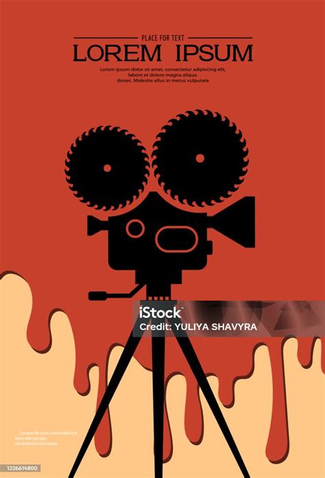 축제 공포 영화에 대한 템플릿입니다 혈액 방울의 배경에 원형 톱과 죽음의 영화 프로젝터의 실루엣 배너 전단지 티켓용 필름 디자인