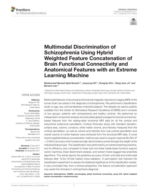 Pdf Multimodal Discrimination Of Schizophrenia Using Hybrid Weighted Feature Concatenation Of