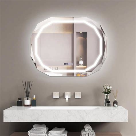 Goplus Miroir Led Mural De Salle De Bain Éclairage Led 3 Couleurs Fonction Mémoireandantibuée