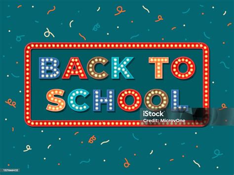 학교 복고풍 배너로 돌아갑니다 재미있는 교육 전단지 재시작 연구 표지판 클래스에 오신 것을 환영합니다 빈티지 조명 전구 프레임