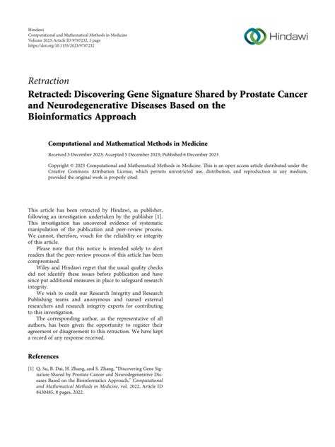 Pdf Retracted Discovering Gene Signature Shared By Prostate Cancer And Neurodegenerative