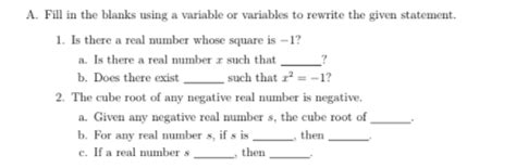 Solved A Fill In The Blanks Using A Variable Or Variables