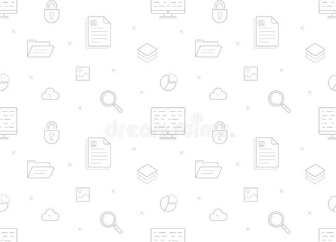 Thin Line Seamless Pattern With Web Icons Archive Folders Search And Other Symbols Vector