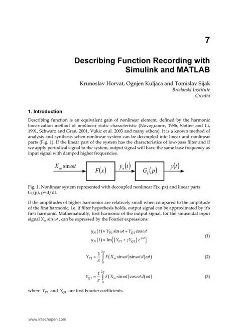 Pdf Describing Function Recording With Simulink And Matlab Dokumentips