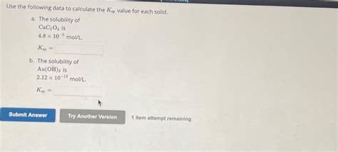 [solved] use the following data to calculate the ksp value