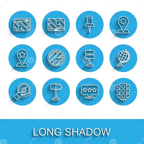 Set Line Compass Road Traffic Sign Infographic Of City Map Navigation Map Pointer With Star