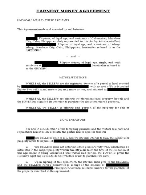 Sample Earnest Money Agreement Pdf Title Property Taxes