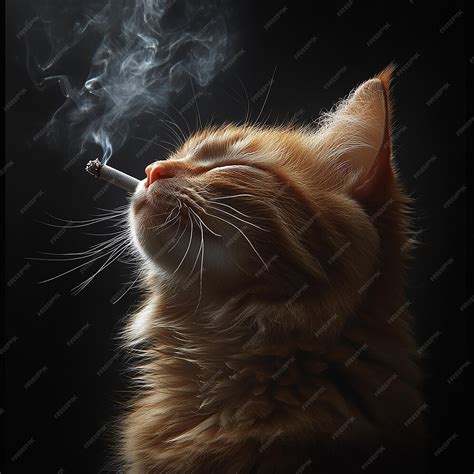 A Cat With A Cigarette In Its Mouth And The Smoke Coming Out Of It