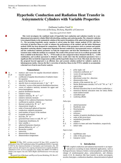 Pdf Hyperbolic Conduction And Radiation Heat Transfer In Axisymmetric Cylinders With Variable