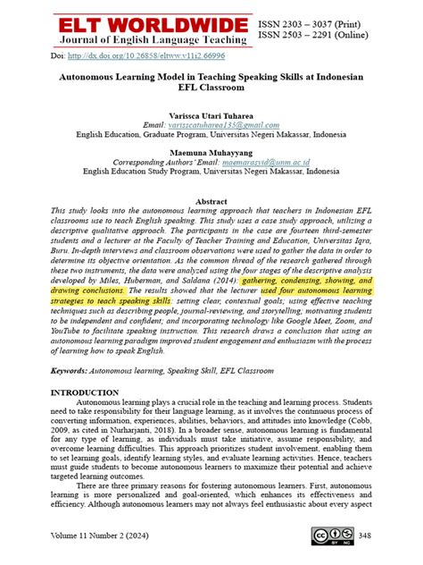 Autonomous Learning Model In Teaching Speaking Skills At Indonesian Efl