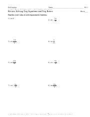 Review Solving Trig Equations And Trig Ratios Pdf PreCalculus Name ID P W Q H F L