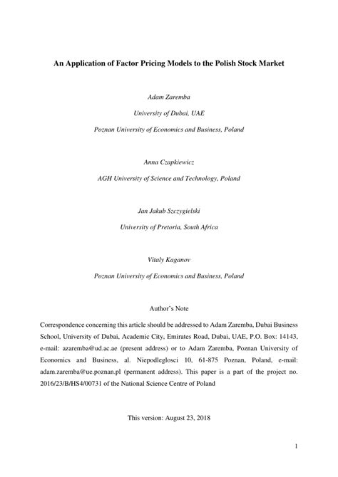 Pdf Cross Sectional Asset Pricing Models For The Polish Market