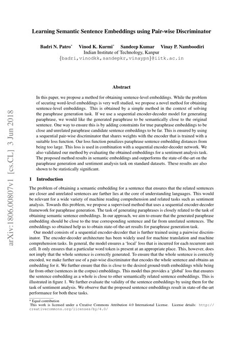 Pdf Learning Semantic Sentence Embeddings Using Pair Wise Discriminator