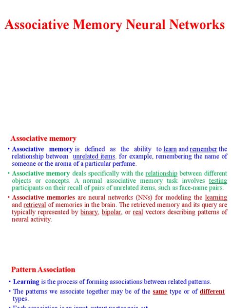 associative memory neural networks pdf artificial neural network