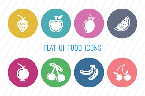 플랫 Ui 8 색상 과일 아이콘 설정합니다 Eps10입니다 매우 유용한 과일 아이콘 설정 간단한 그림입니다 웹 모바일 소프트웨어