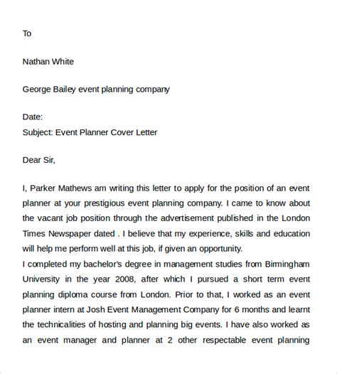 Free 7 Sample Event Planner Cover Letter Templates In Pdf Ms Word