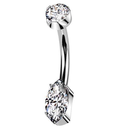 Marquise Clear Cz Internally Threaded Titanium Belly Button Ring