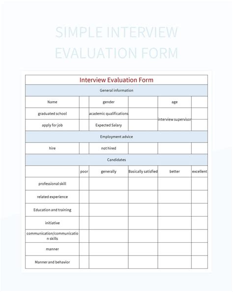 Free Interview Evaluation Form Templates For Google Sheets And Microsoft Excel Slidesdocs