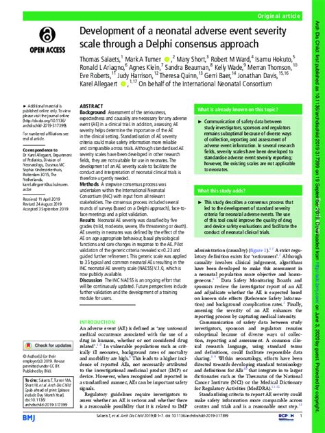 Pdf Development Of A Neonatal Adverse Event Severity Scale Through A Delphi Consensus Approach
