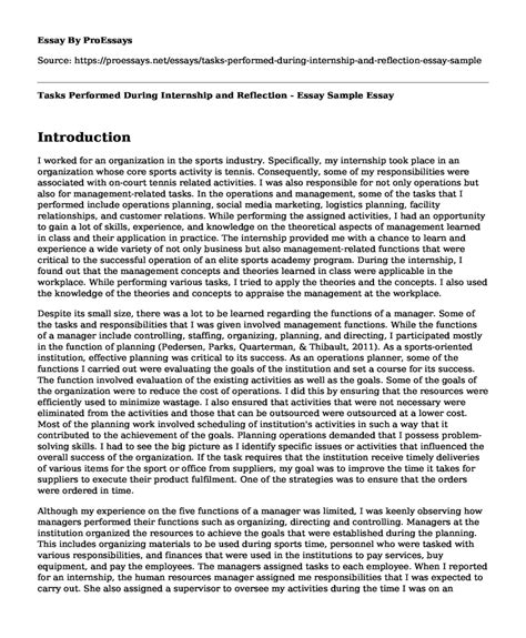 📚 Tasks Performed During Internship And Reflection Essay Sample
