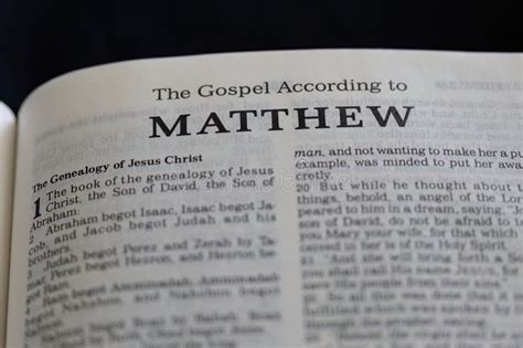Closeup Of The Book Of Matthew From Bible With Focus On The Title Of
