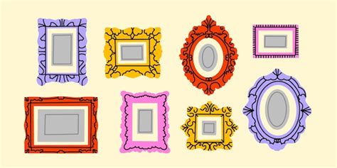 다양한 장식 프레임 또는 테두리 집합입니다 다른 모양 사진 또는 거울 프레임 프리미엄 벡터