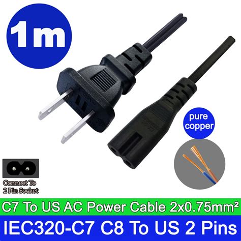 สายไฟ เพาเวอร์ แบบ 2รู 2pin ยาว 1m คุณภาพดี Us To Iec 320 C7 Figure 8 2 Pin Ac Power Cord