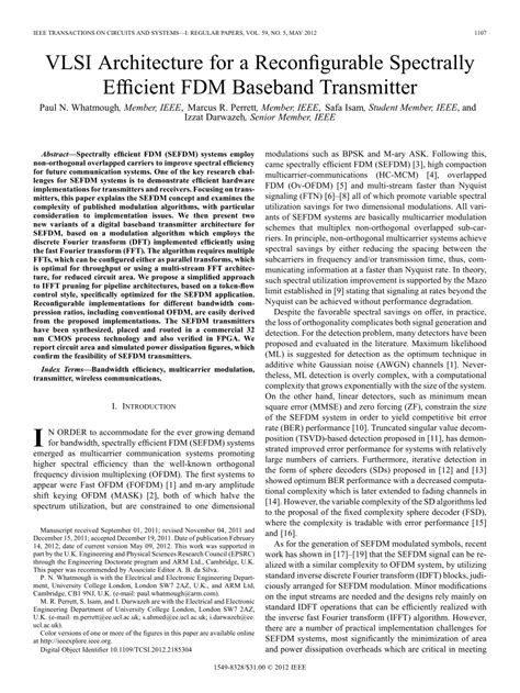 Pdf Vlsi Architecture For A Reconfigurable Spectrally Efficient Fdm