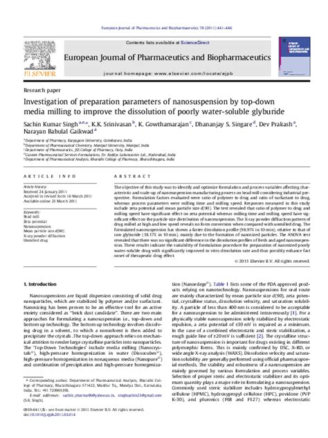 Pdf Investigation Of Preparation Parameters Of Nanosuspension By Top Down Media Milling To