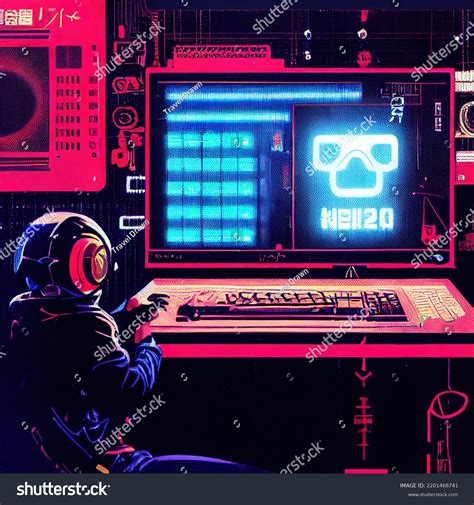 Retro Wave Hacker Illustration Computer Stock Illustration 2201468741