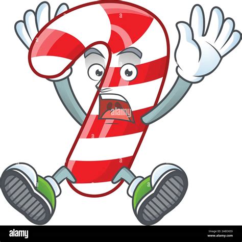 Cute Christmas Candy Cane Cartoon Character Style With Shocking Gesture