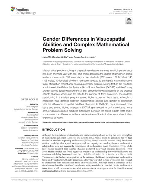 Pdf Gender Differences In Visuospatial Abilities And Complex Mathematical Problem Solving