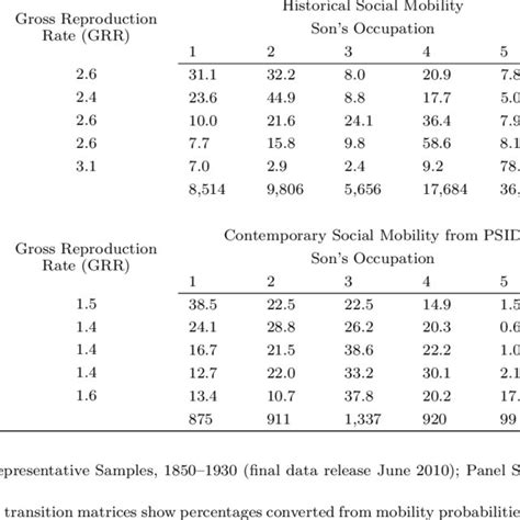 Two Generation Mobility Transition Matrices And Gross Reproduction