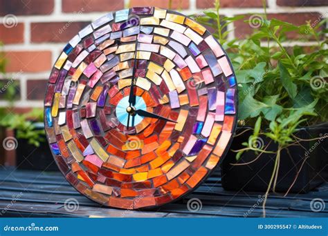 Diy Clock Made From An Old Cd On A Brick Wall Stock Image Image Of