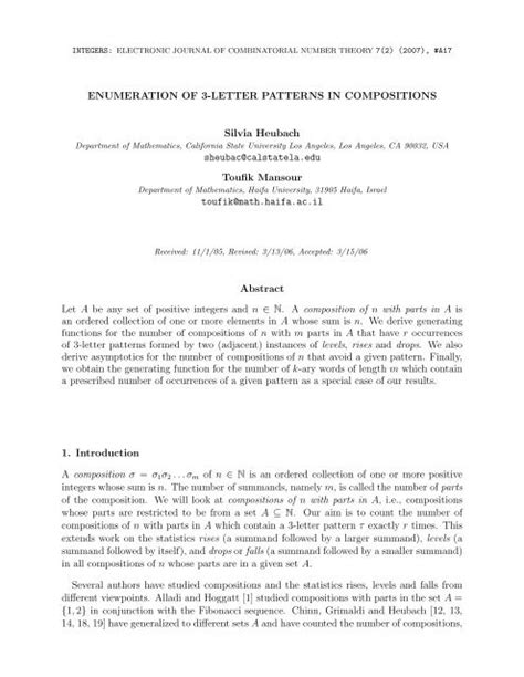 Enumeration Of 3 Letter Patterns In Compositions