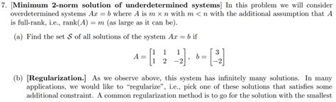 solved 7 minimum 2 norm solution of underdetermined