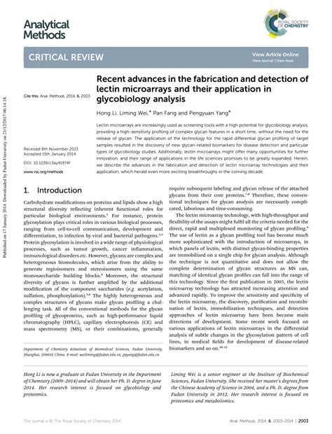 Pdf Recent Advances In The Fabrication And Detection Of Lectin