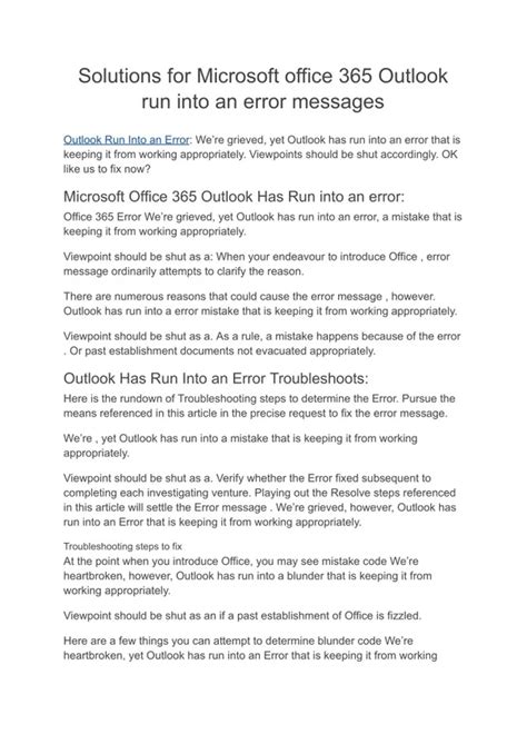 Ppt Microsoft Office 365 Outlook Run Into An Error Messages Powerpoint Presentation Id 12216844