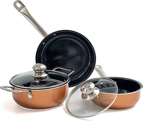 Nuovva 5pc Non Stick Cookware Set Copper Pots And Pans With