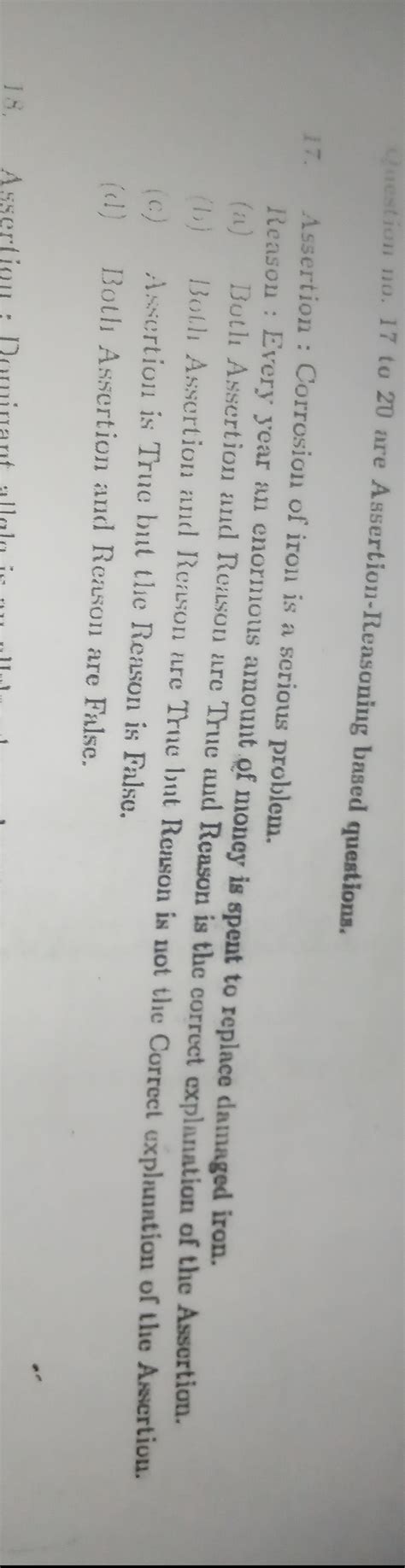 Question No 17 To 20 Are Assertion Reasoning Based Questions Assertion