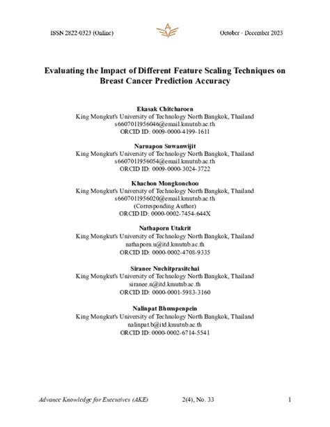 Pdf Evaluating The Impact Of Different Feature Scaling Techniques On