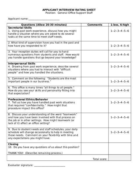 Interview Scoring Sheet Guide With Template Sample Doc Template Pdffiller