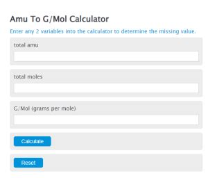 Amu To G Mol Calculator Calculator Academy