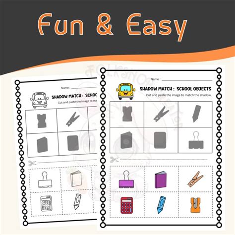 School Objects Shadow Match Cut And Paste Worksheets Prekk By Fs Creator