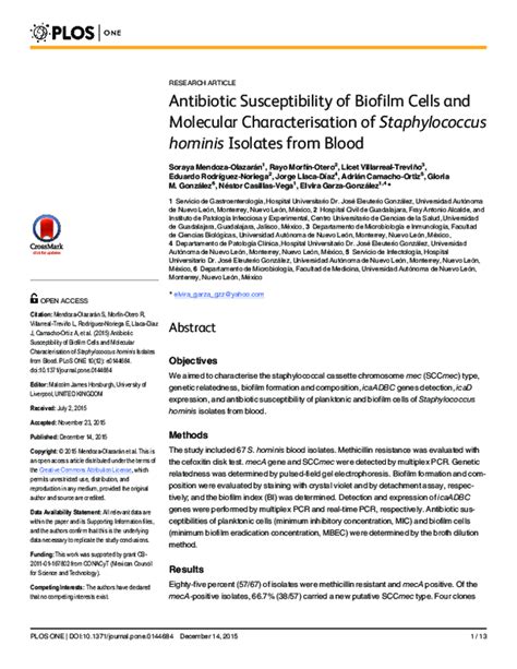 Pdf Antibiotic Susceptibility Of Biofilm Cells And Molecular Characterisation Of