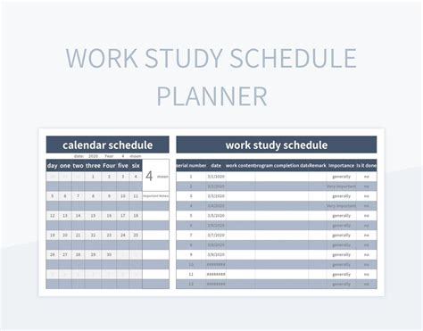 Work Study Schedule Planner Excel Template And Google Sheets File For Free Download Slidesdocs