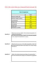Lab Cell Strcuture Post Lab Assignment Xlsx Fill In The Sizes That You Measured And Answer