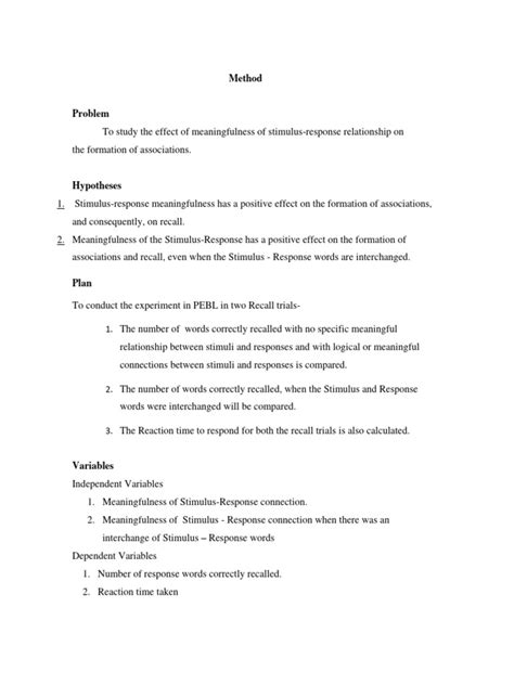 Paired Associate Learning Method Pdf Recall Memory Mental Chronometry