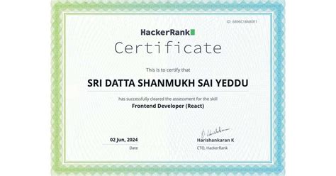 Sri Datta Shanmukh Sai Yeddu On Linkedin Hackerrank Skill Certificate